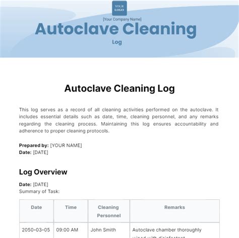Free Autoclave Cleaning Log Template To Edit Online