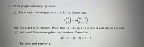Solved Direct Proofs And Proofs By Cases A Let K And N Chegg