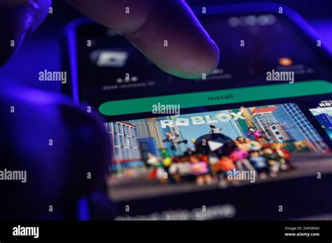Roblox Game App On Smartphone Screen Close Up Shot Of Roblox Game App