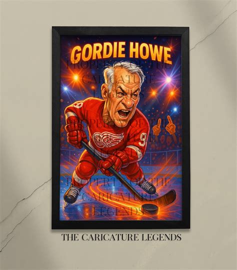Gordie Howe Caricature Poster Hockey Legend Fan Art Canvas Print For