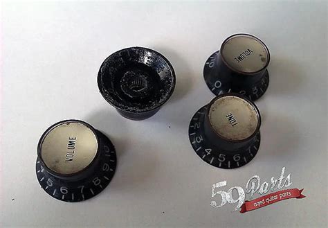 Aged Gibson Les Paul Reflector Knobs Blacksilver Relic Set Of 4 59
