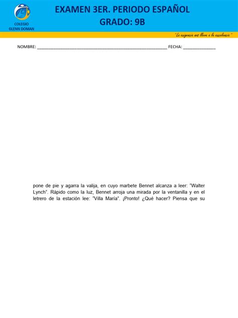 Examen De Español 9b Novela Y Lenguaje Pdf