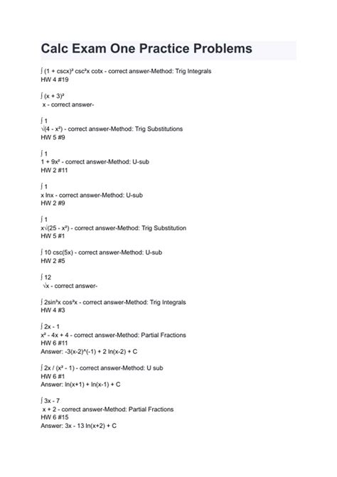 Calc Exam One Practice Problems Questions With 100 Actual Correct