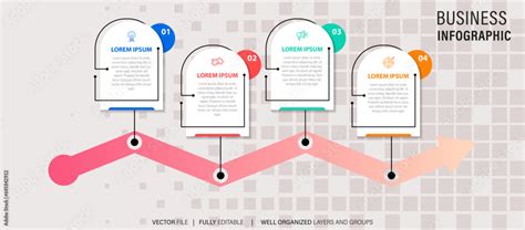 4 list of steps layout diagram with number of sequence circular