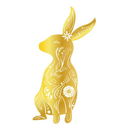 Chinese New Year Zodiac Gold Gradient Rabbit With White Floral Ornament