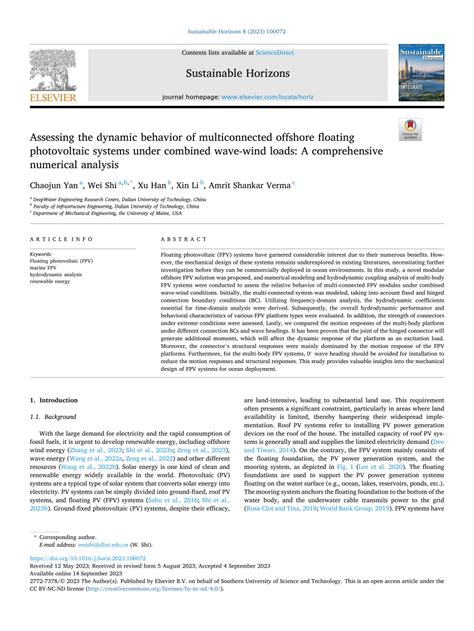 Pdf Assessing The Dynamic Behavior Of Multiconnected Offshore Floating Photovoltaic Systems
