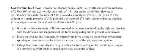 solved 1 gas turbine inlet flow consider a subsonic engine