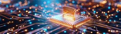 Advanced Microchip On Illuminated Circuit Board Stock Illustration Illustration Of Cybernetics