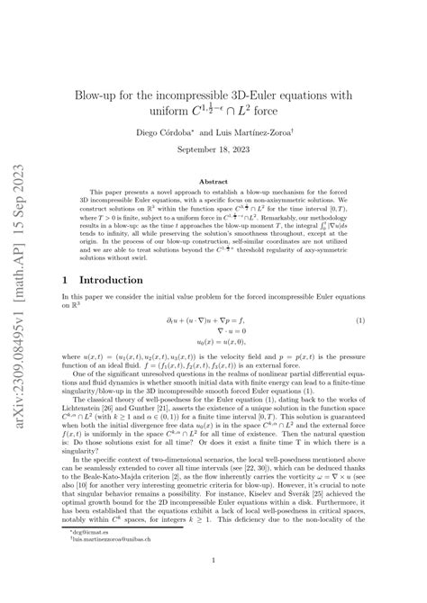 Pdf Blow Up For The Incompressible 3d Euler Equations With Uniform C