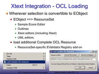 OCL Integration And Code Generation ODP Programming Languages Computing