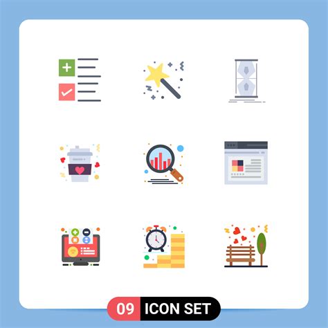 User Interface Pack Of 9 Basic Flat Colors Of Long Cup Award Coffee Sand Clock Editable Vector