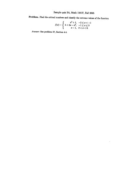 sample quiz 3a calculus i fall 2005 math 1501 docsity