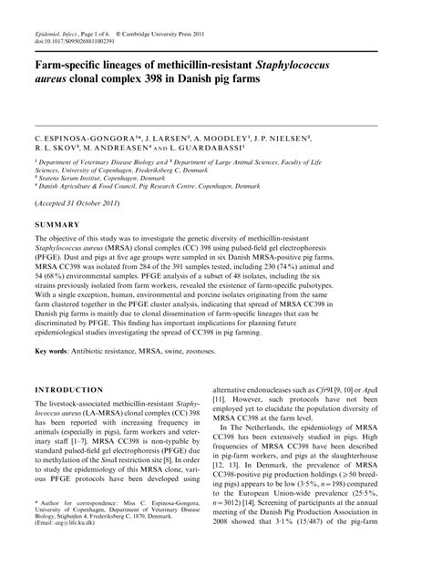 Pdf Farm Specific Lineages Of Methicillin Resistant Staphylococcus Aureus Clonal Complex 398