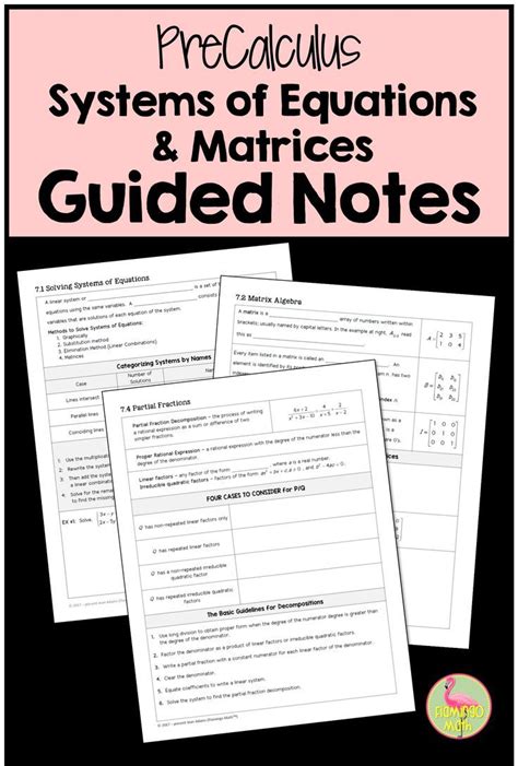 Systems And Matrices Guided Notes With Lesson Videos Unit Precalculus Systems Of