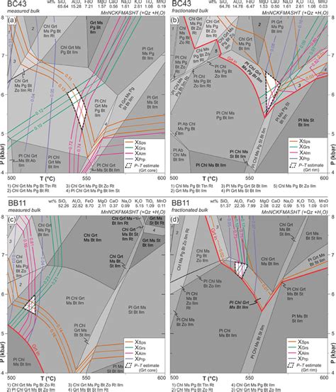 Pressuretemperature Pseudosections Calculated For Garnetmica Schist