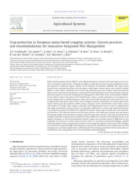 Pdf Crop Protection In European Maize Based Cropping Systems Current Practices And