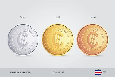 골든 실버 청동 동전입니다 현실적인 금속 코스타리카 콜론 동전 세트 배경에 고립 된 개체입니다 웹사이트 웹 디자인 모바일 애플
