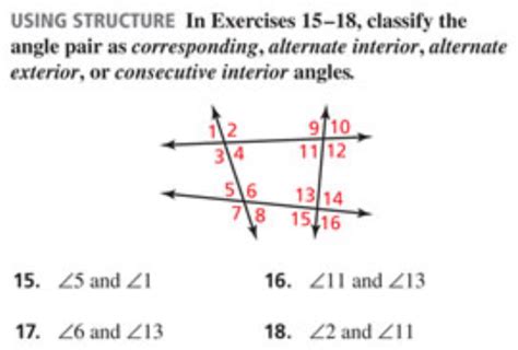 solved using structure in exercises 15 18 classify the angle pair as