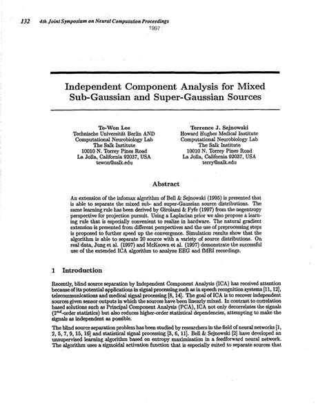 Full Article Independent Component Analysis For Mixed Sub Gaussian And Super Gaussian Sources