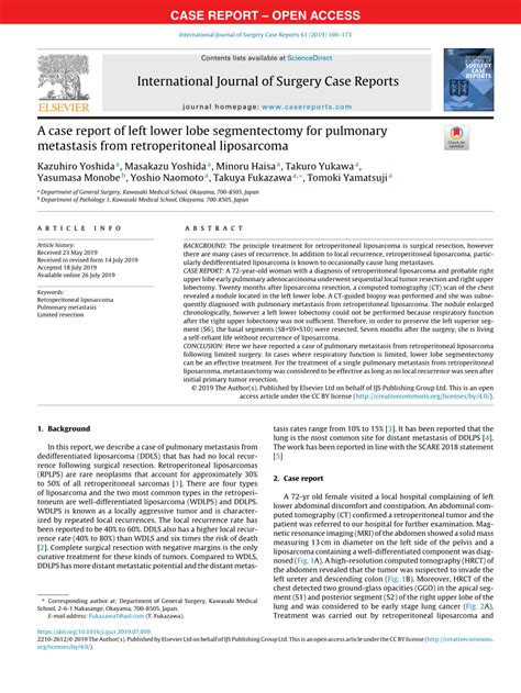 Pdf A Case Report Of Left Lower Lobe Segmentectomy For Pulmonary Metastasis From