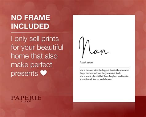 Nan Definition Nan Gift Nan Print Prints Wall Art Gifts Etsy