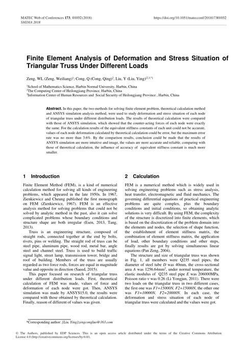 Pdf Finite Element Analysis Of Deformation And Stress Situation Of Triangular Truss Under