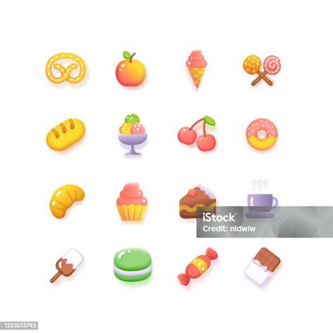 푸드 스위트 커피 숍 베이커리 아이콘 세트 유창한 디자인 벡터 마카롱에 대한 스톡 벡터 아트 및 기타 이미지 마카롱 3차원