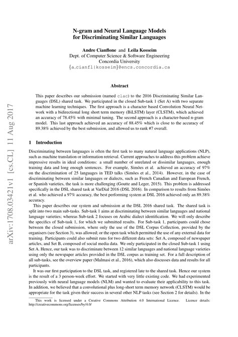 Pdf N Gram And Neural Language Models For Discriminating Similar
