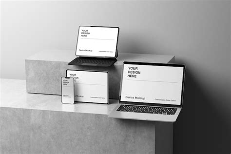 Premium Psd Realistic Device Mockup With Minimal Background And Customizable Background And