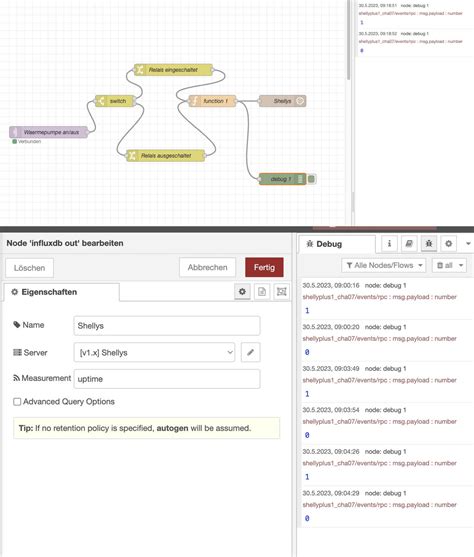 String Truefalse Von Shelly Plus 1 Zu Node Red 01 Zu Influxdb Zu