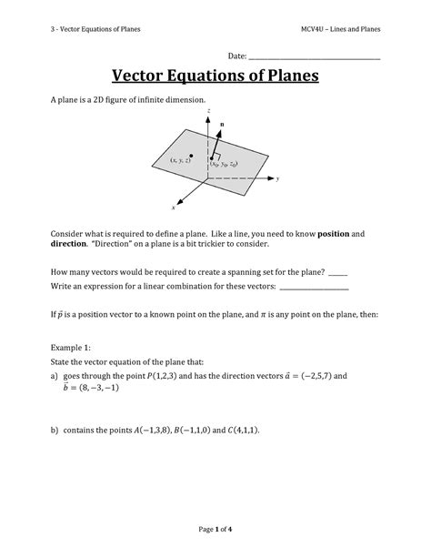 3 Vector Equations Of Planes Date Vector