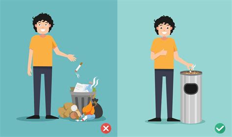 Do Not Throw Cigarette Butts On The Floorwrong And Right Illustration