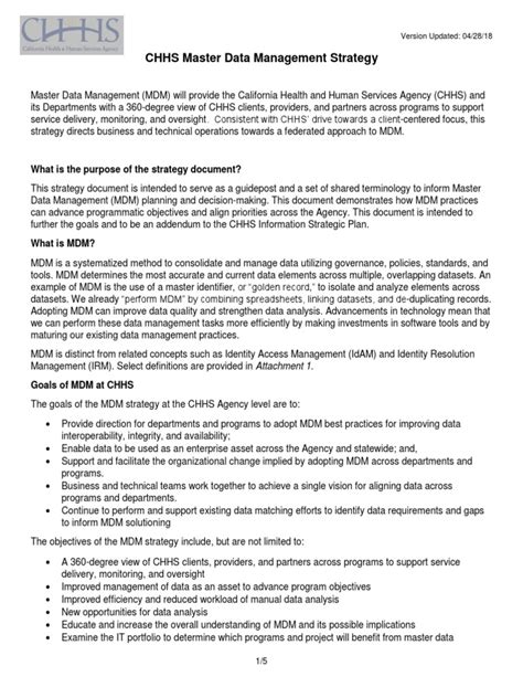 Chhs Master Data Management Strategy Pdf Governance Information Management