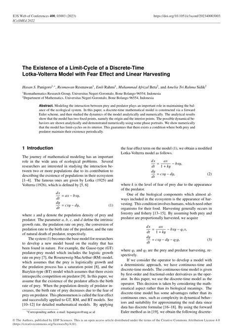 Pdf The Existence Of A Limit Cycle Of A Discrete Time Lotka Volterra
