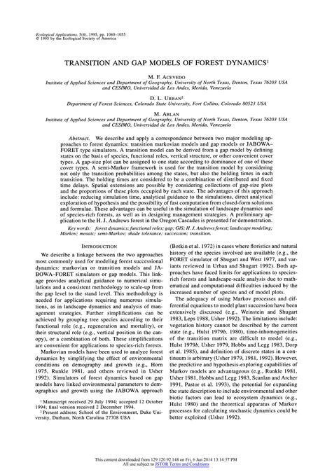 Transition And Gap Models Of Forest Dynamics Unt Digital Library