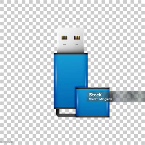 현실적인 블루 Usb 투명 한 배경에 드라이브 고립 된 개체를 플래시 벡터 일러스트 레이 션 Usb 케이블에 대한 스톡 벡터 아트 및 기타 이미지 Istock