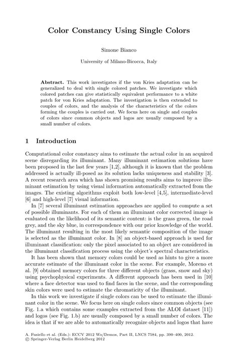 Pdf Color Constancy Using Single Colors