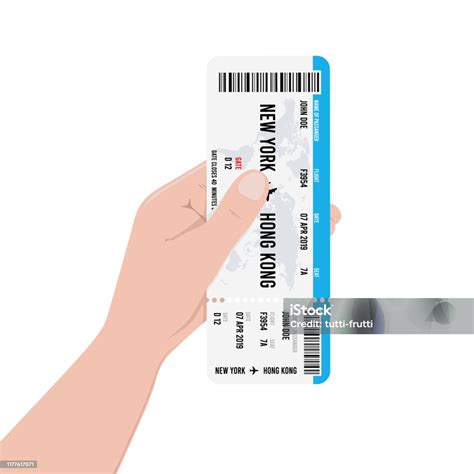 손에 승객 이름과 현실적인 항공권 디자인 벡터 일러스트레이션 개념에 대한 스톡 벡터 아트 및 기타 이미지 개념 공란 공항