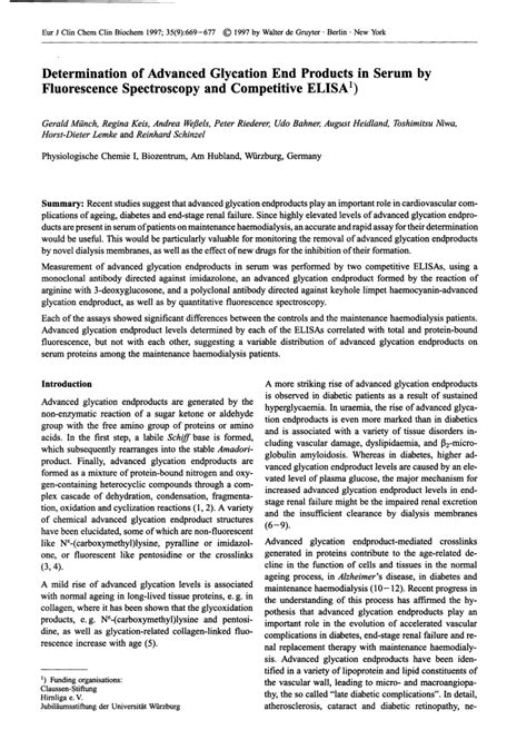 Pdf Determination Of Advanced Glycation End Products In Serum By