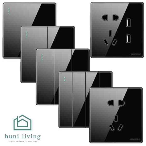 Saklar Sakelar Lampu Hitam Black Glossy 123 Gang Electrical Switch 2 Way Engkel Hotel 2 Arah