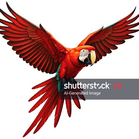 Red Parrot Flying Illustrated White Background Ai Generated Image