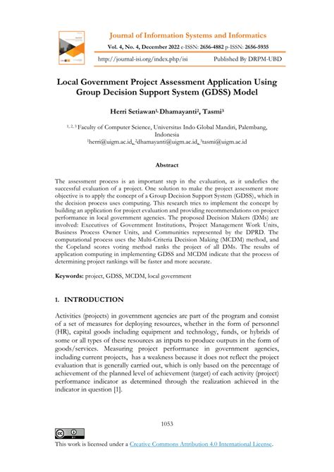 Pdf Local Government Project Assessment Application Using Group Decision Support System Gdss