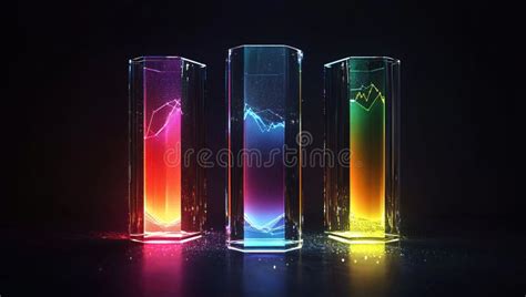 Abstract Neon Glass Columns With Data Visualization Illuminated