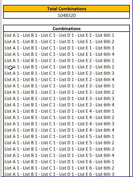 Combinations Generator Toolkit Excel Template Eloquens