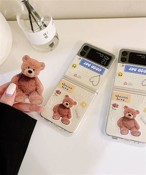 삼성 갤럭시 Z플립3 4 허니 곰돌이 그립톡 투명 핸드폰 휴대폰 폰 3 귀여운 심플 우정 커플 친구 생일 선물 케이스 지플립 제트플립 지플립3 Z플립3 지플립4 지플립케이스