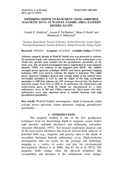 Pdf Inferring Depth To Basement Using Airborne Magnetic Data At Wadi El Nakhil Area Eastern
