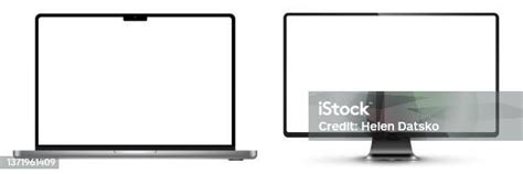 Realistic Darkgrey Notebook Dengan Layar Transparan Terisolasi Laptop Dan Monitor Baru Buka