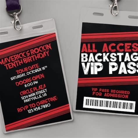 Backstage Pass Lanyard 2 Sides Birthday Invitation Etsy