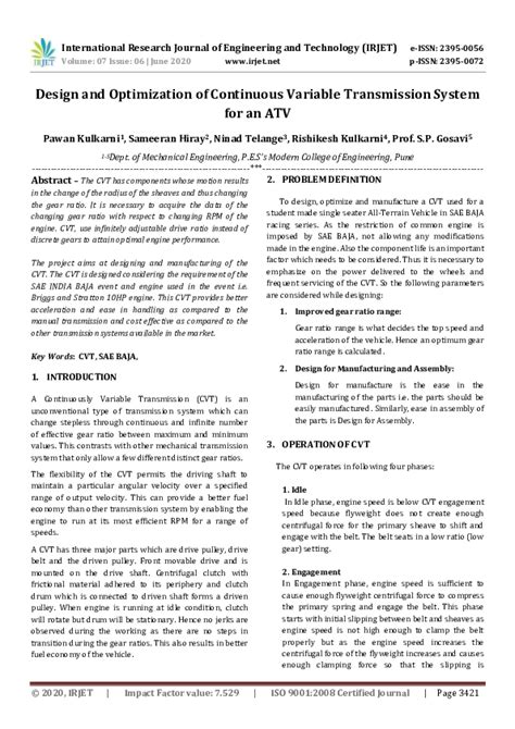 pdf irjet design and optimization of continuous variable