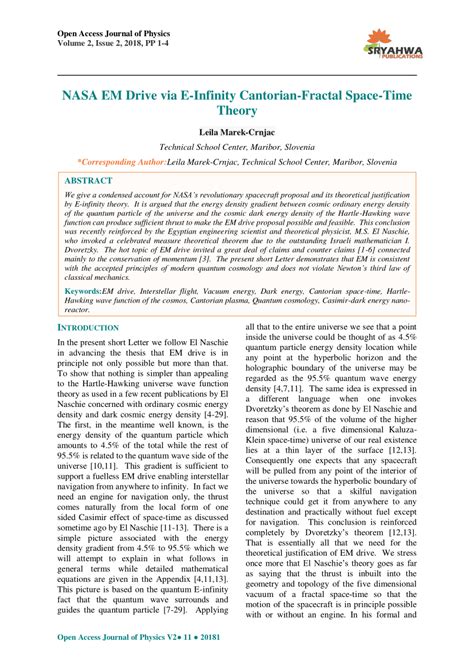 Pdf Nasa Em Drive Via E Infinity Cantorian Fractal Space Time Theory